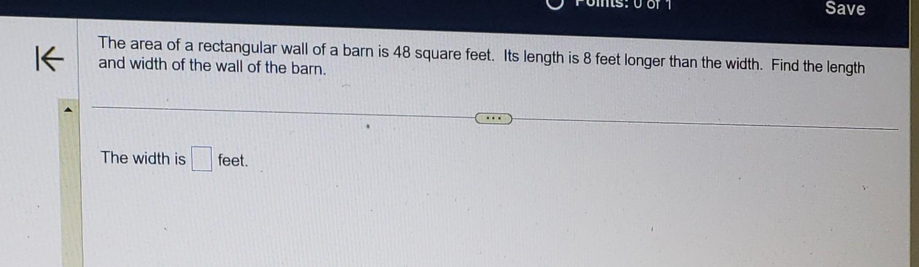 Solved The area of a rectangular wall of a barn is 48 square | Chegg.com