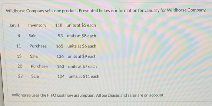 Solved Wildhorse Company sells one product. Presented below | Chegg.com