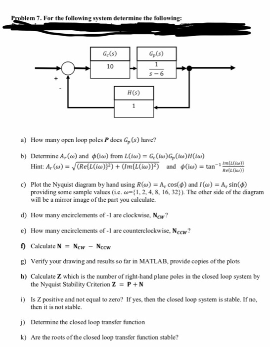 Solved Problem 7. For the following system determine the | Chegg.com