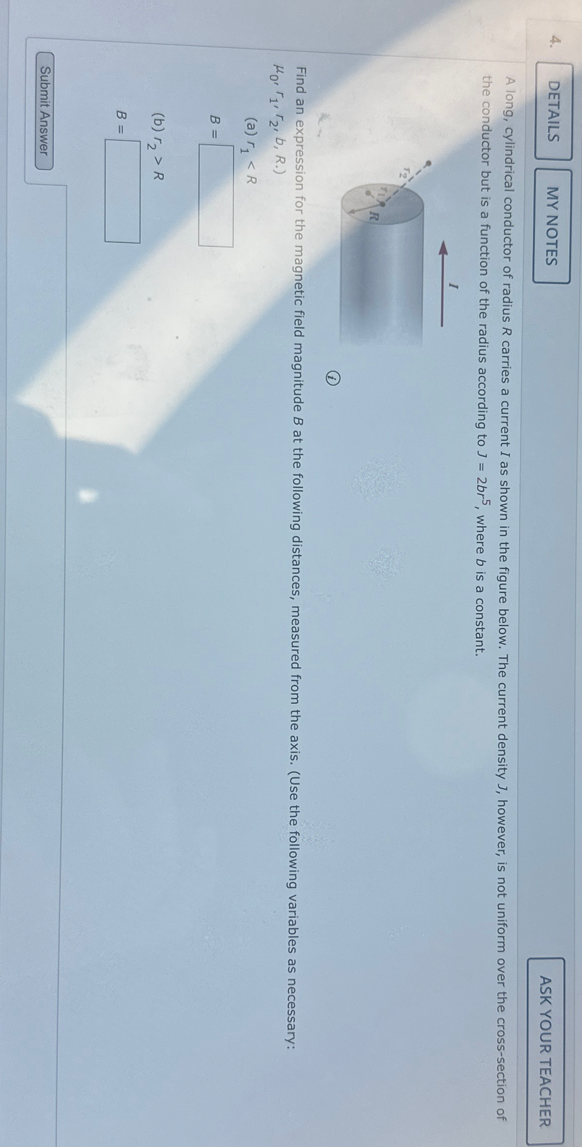 Solved A long, cylindrical conductor of radius R ﻿carries a | Chegg.com