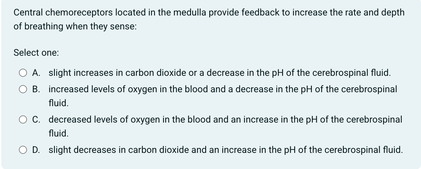 Solved Central chemoreceptors located in the medulla provide | Chegg.com