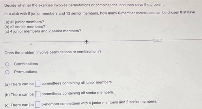 Solved Decide whether the exercise involves permutations or | Chegg.com