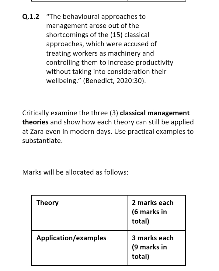 Solved Q.1.2 ﻿"The behavioural approaches to management | Chegg.com