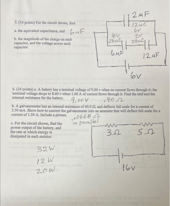 Solved 5. (14 points) For the circuit shown, find a. the | Chegg.com