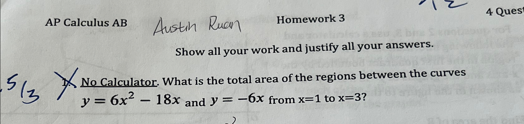 Solved AP Calculus ABAustin Ruan Homework 3Show all your | Chegg.com