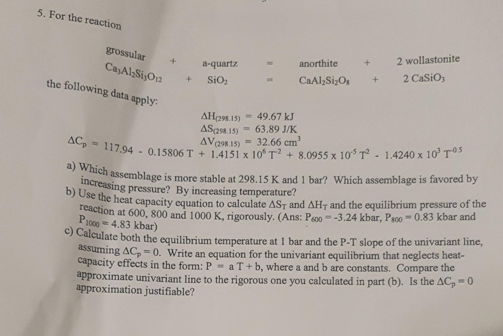 5. For the reaction the following data apply: | Chegg.com