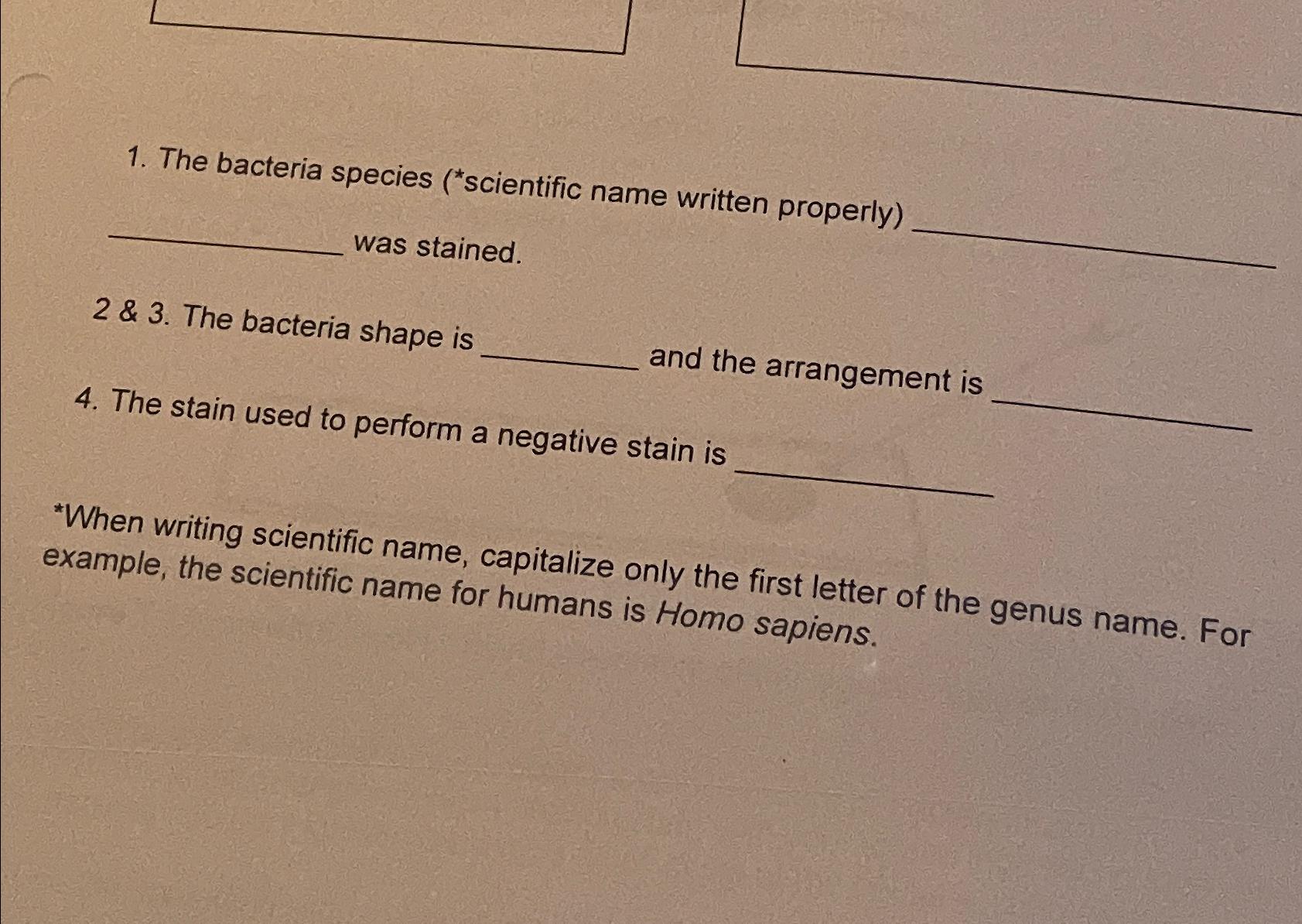 Solved The bacteria species (*scientific name written | Chegg.com