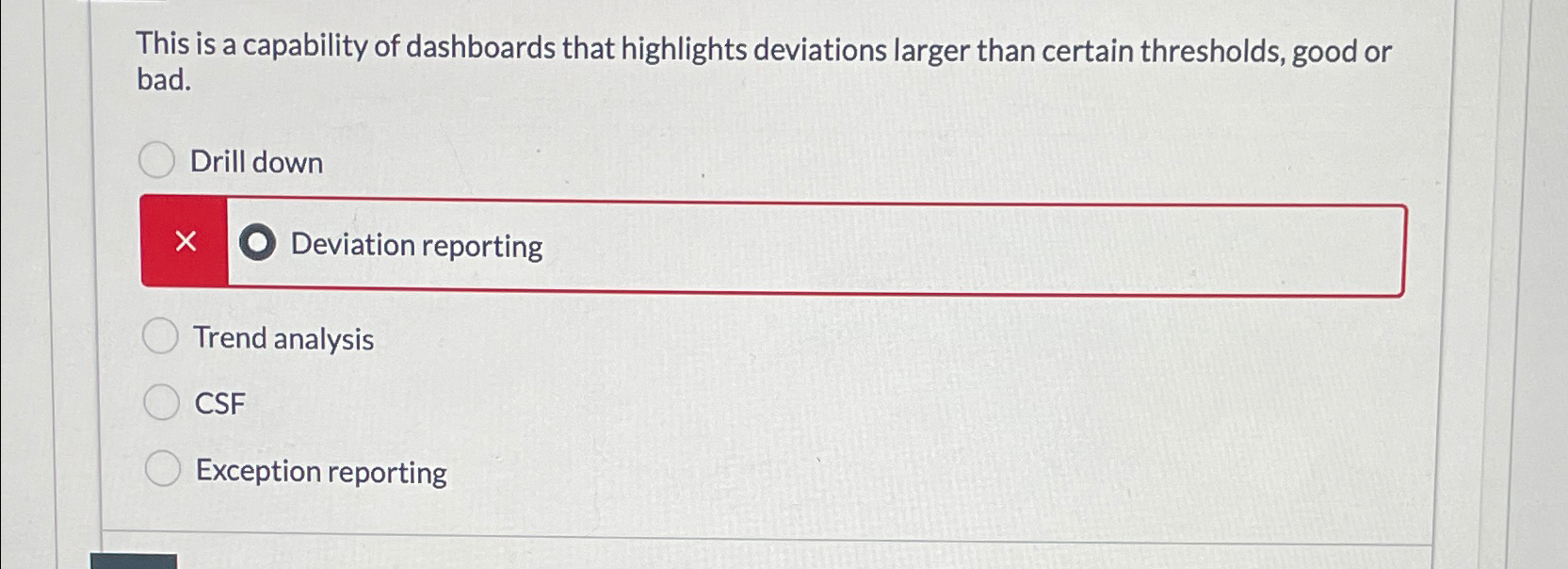 Solved This is a capability of dashboards that highlights | Chegg.com