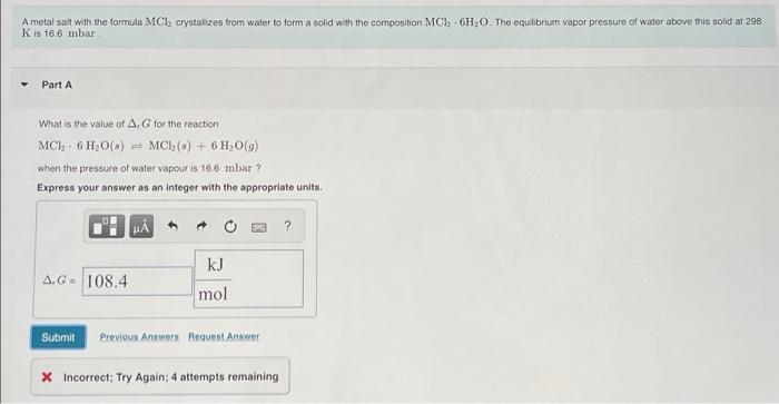 Solved A metal salt with the fomula MCI, crystalizes from | Chegg.com