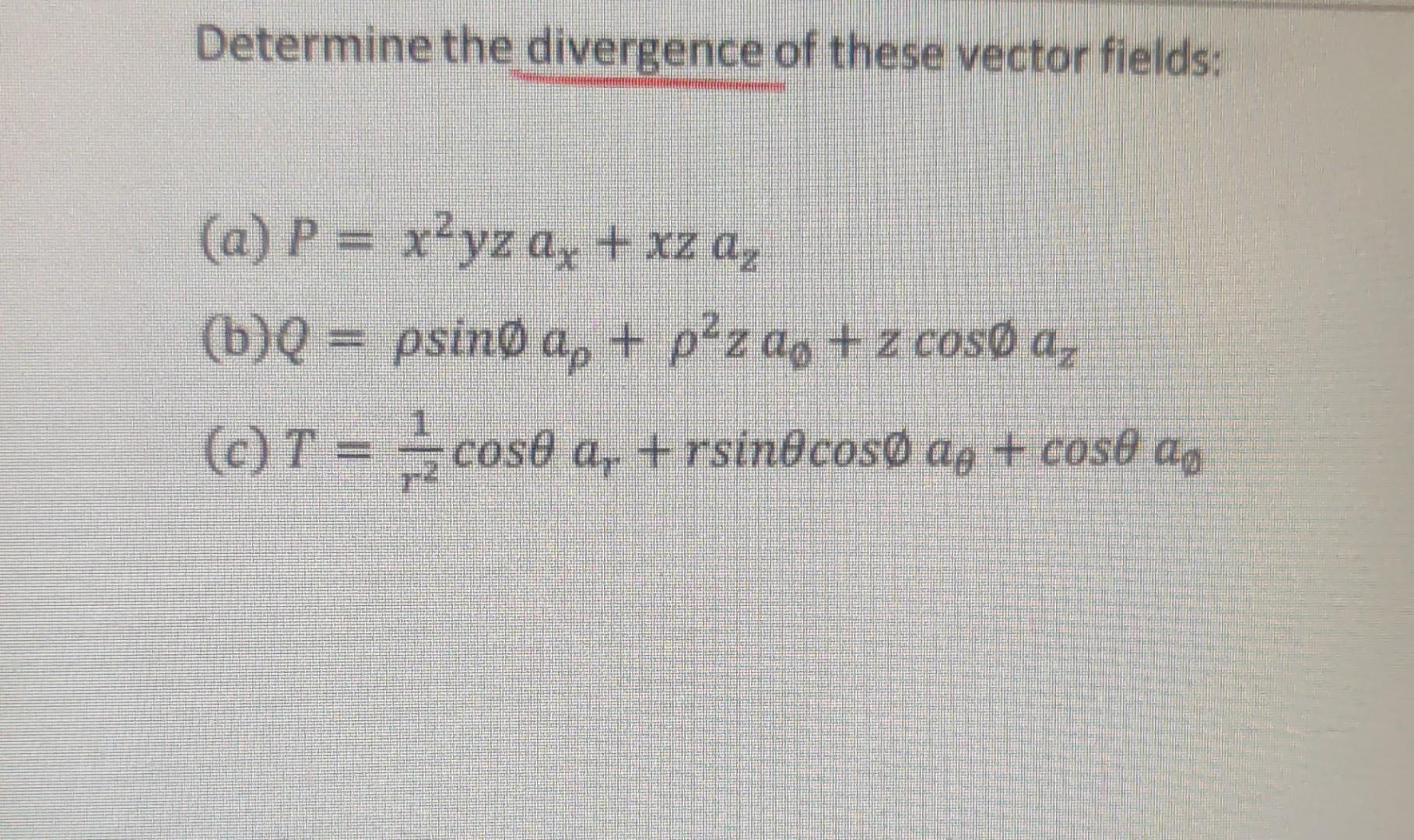 Solved Determine the divergence of these vector fields: (a) | Chegg.com