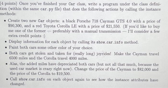 Solved Within a file named car.py, write a class named Car | Chegg.com