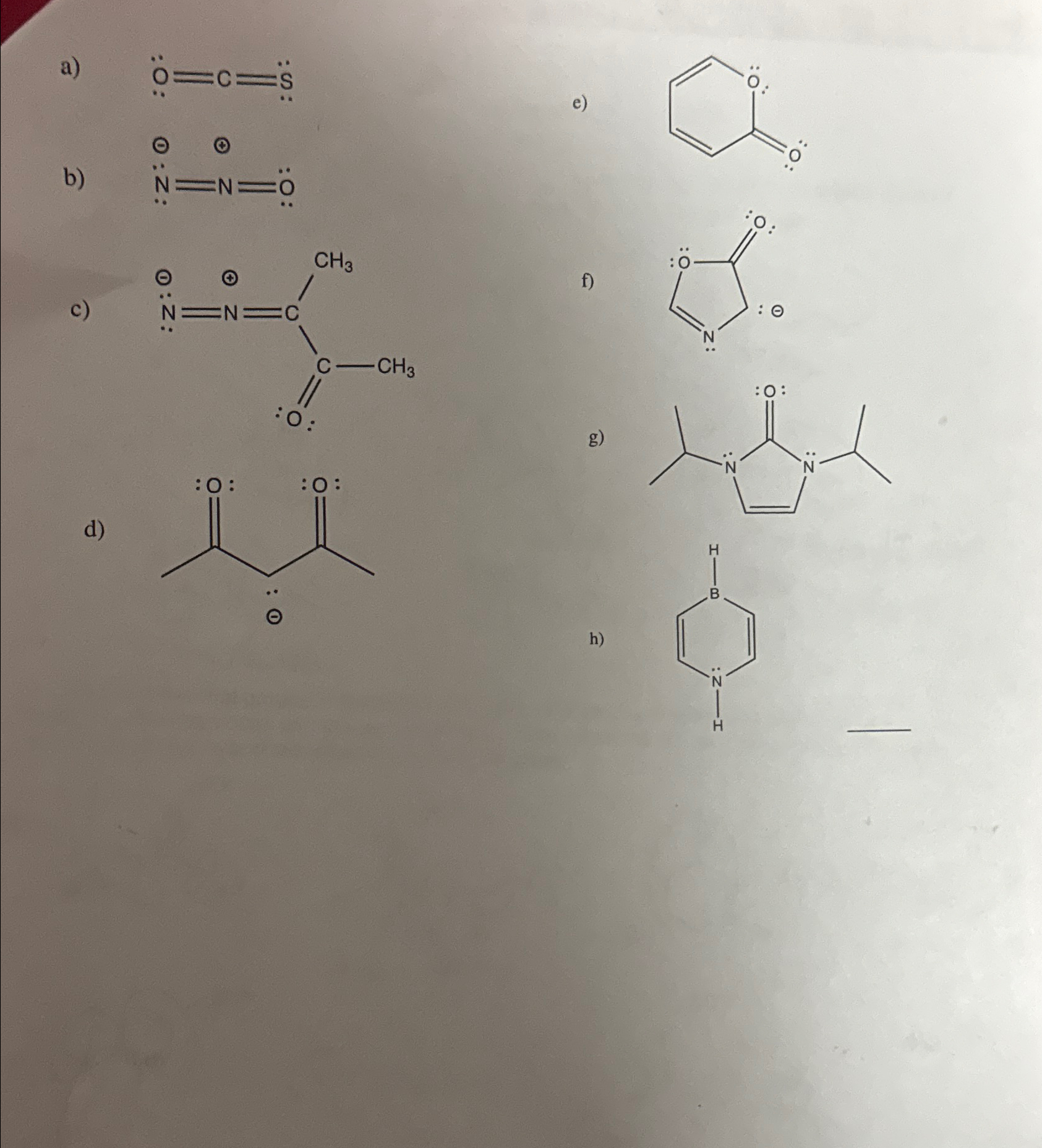 Solved a)e)b)f)c)d)h)g)g)h)Draw resonance structure for each | Chegg.com