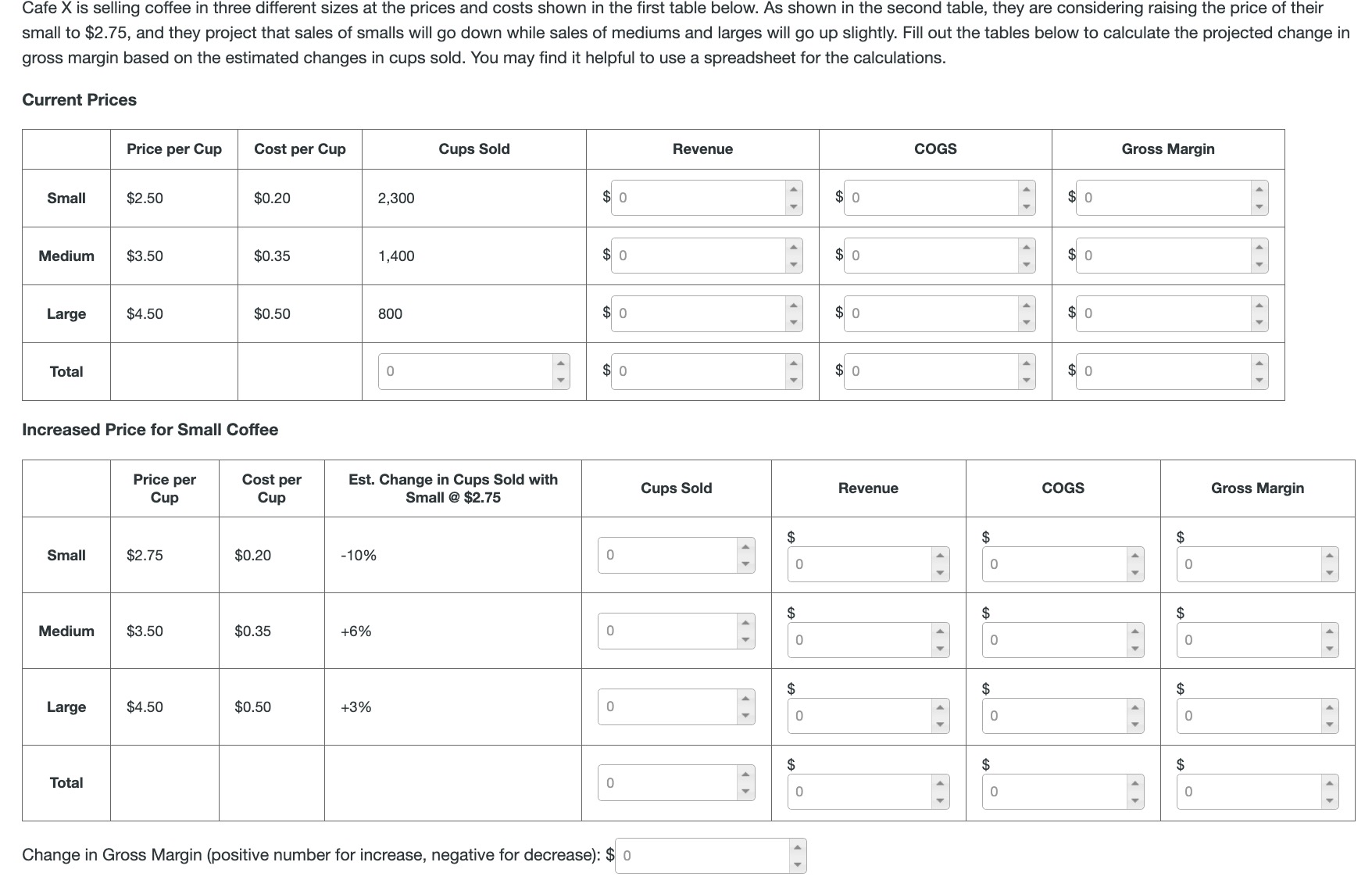 Solved Cafe x is selling coffee in three different sizes at | Chegg.com