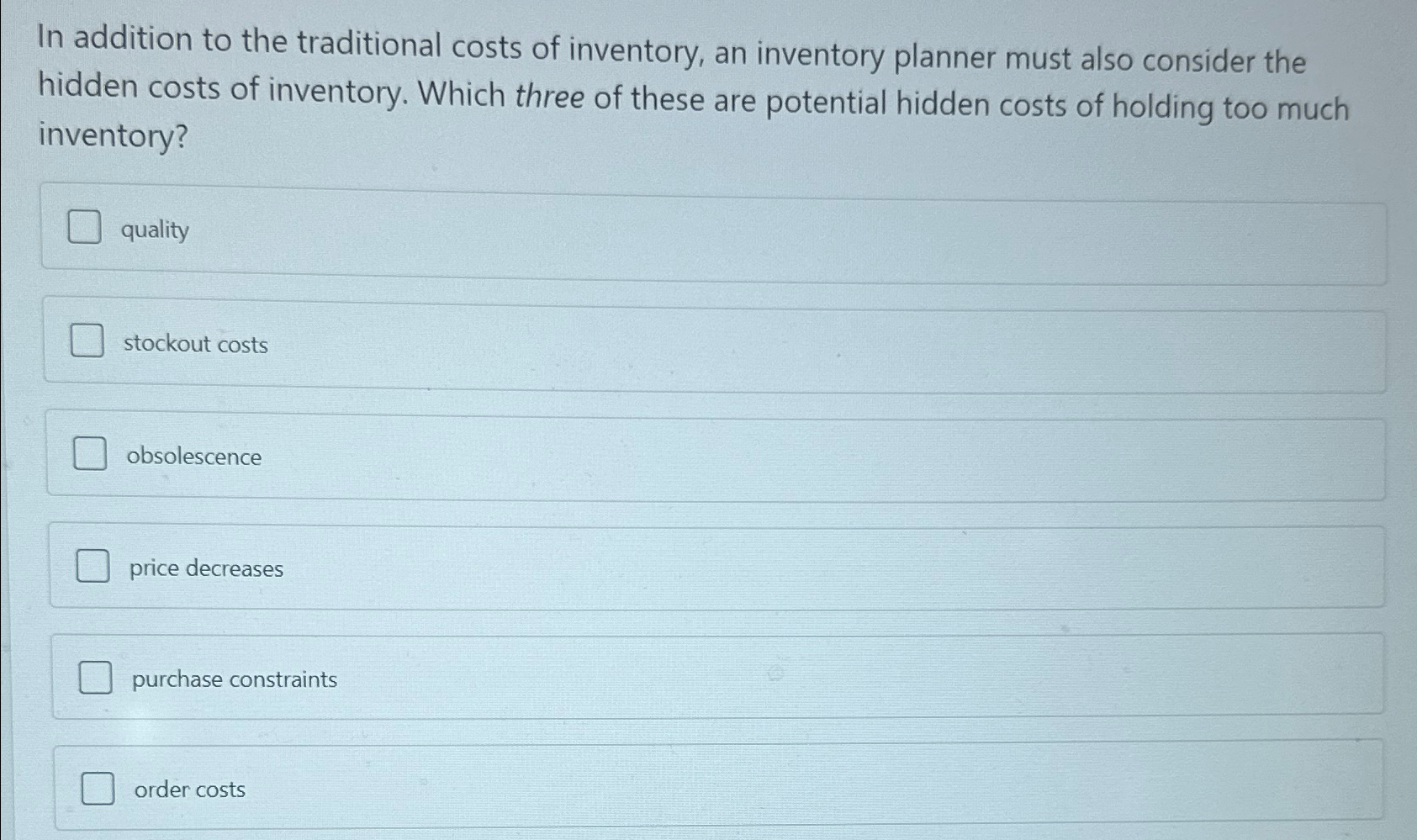 Solved In addition to the traditional costs of inventory, an | Chegg.com