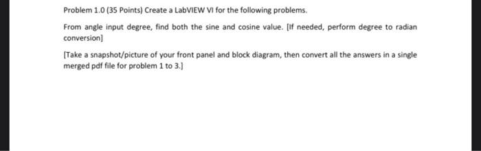 Solved Problem 1.0 (35 Points) Create a LabVIEW VI for the | Chegg.com