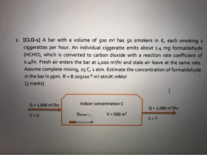 Solved 2. [CLO-1] A bar with a volume of 500 m3 has 50 | Chegg.com