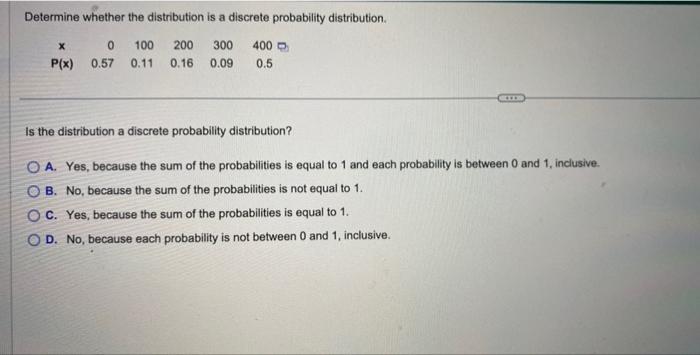 Solved Determine whether the distribution is a discrete | Chegg.com