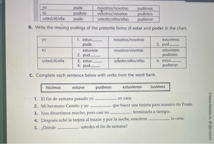 Solved B. Write the missing endings of the preterite forms | Chegg.com