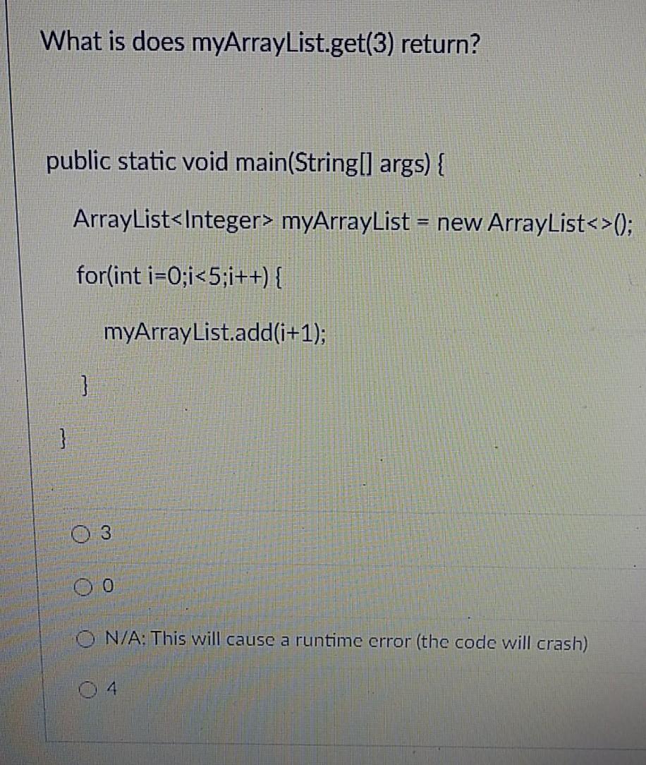Solved What is does myArrayList.get(3) return? public static | Chegg.com