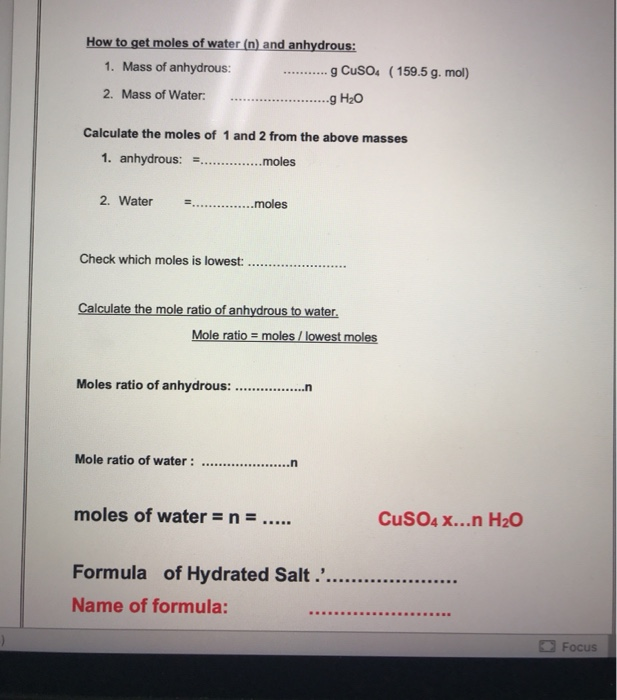 Solved Table A Experiment #4: Percentage of water in | Chegg.com