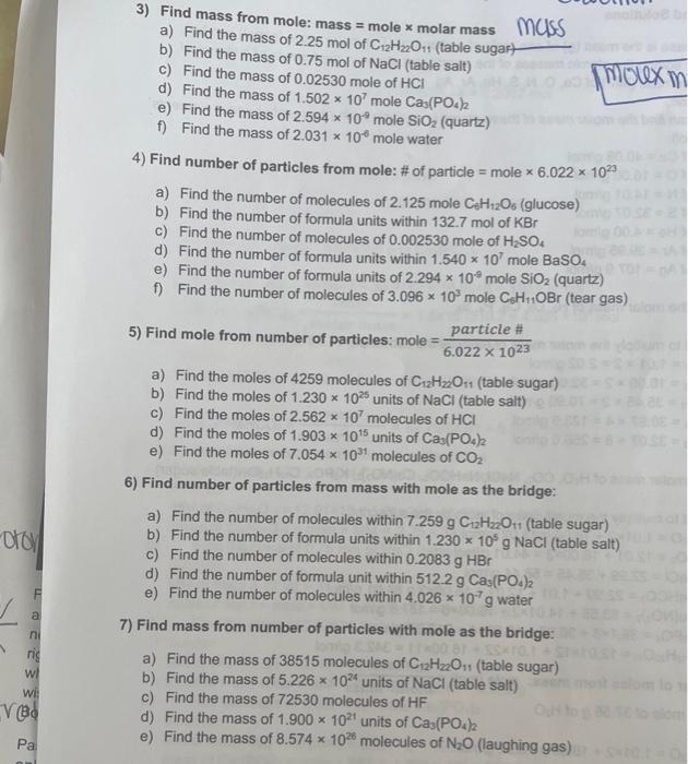 Solved 3) Find mass from mole: mass = mole × molar mass | Chegg.com