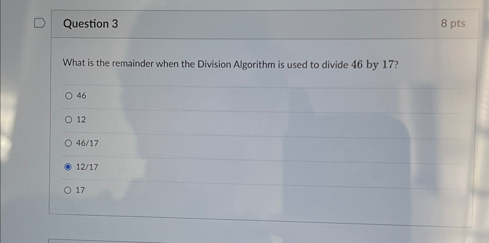 Solved Question 38ptsWhat is the remainder when the Division | Chegg.com