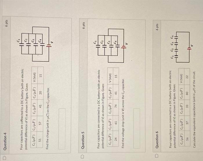 Solved Question 4 6pts Four capacitors are coffinected to a | Chegg.com