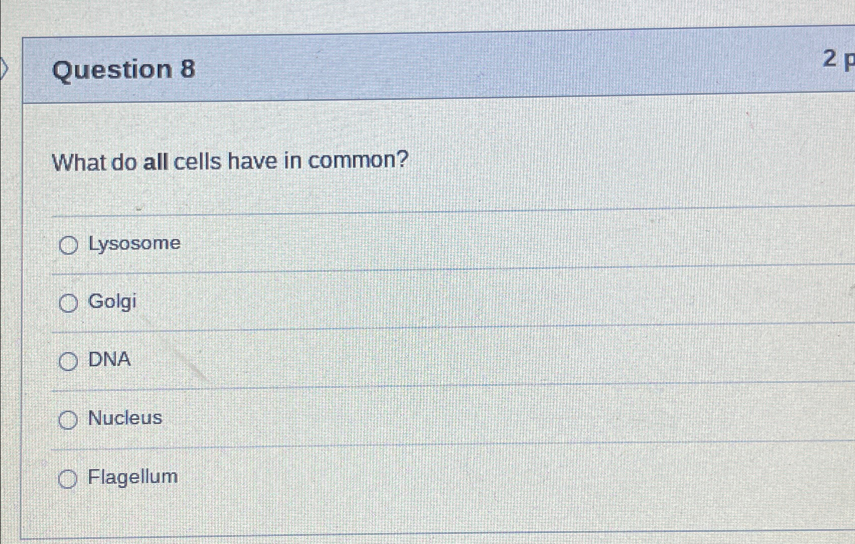 Solved Question 8What do all cells have in | Chegg.com