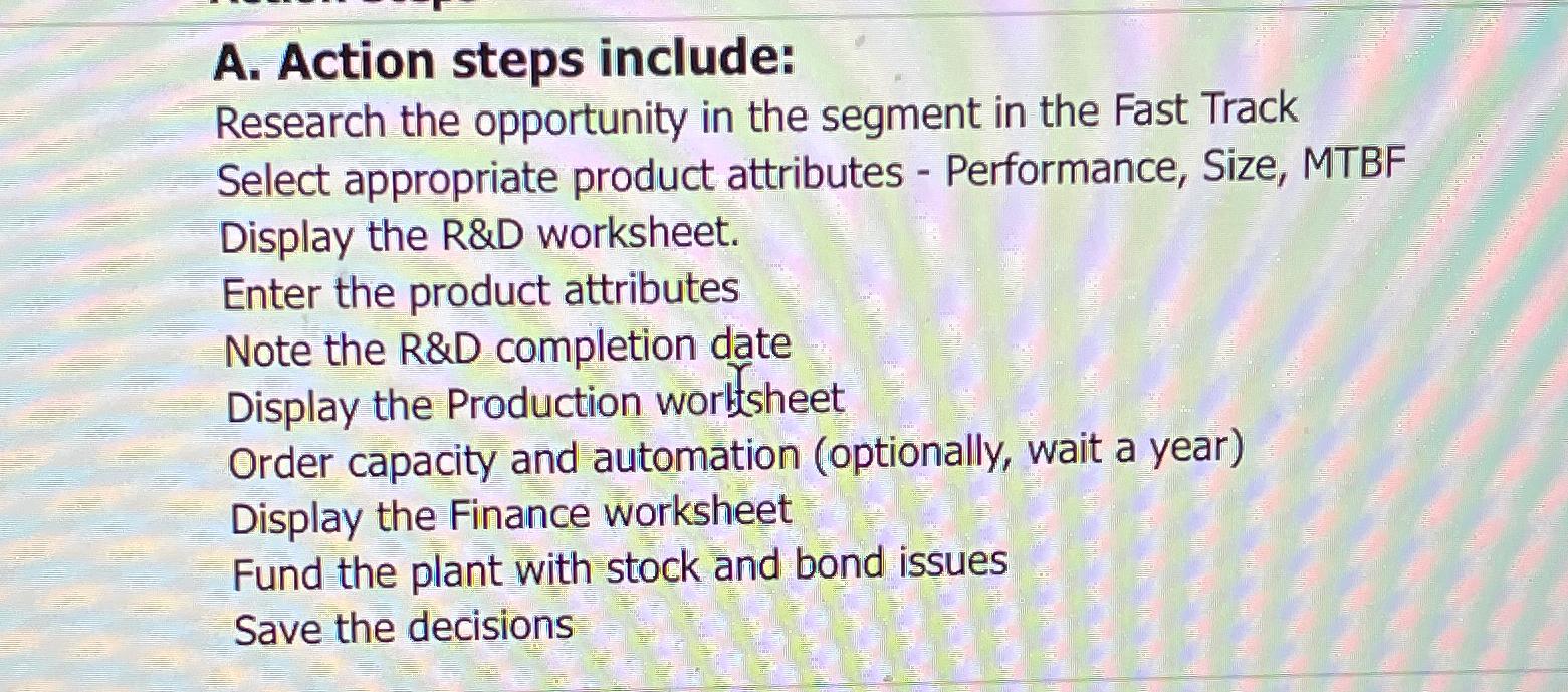 Solved A. ﻿Action steps include:Research the opportunity in | Chegg.com