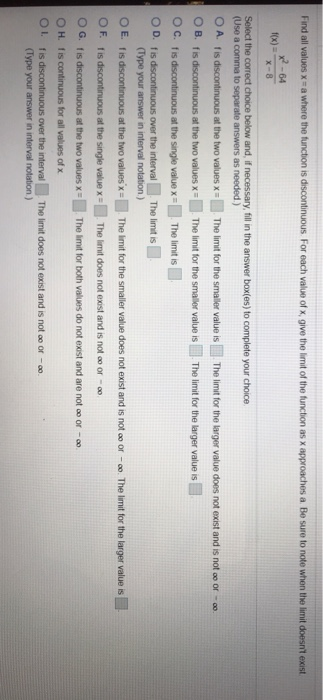 Solved Find all values xa where the function is | Chegg.com