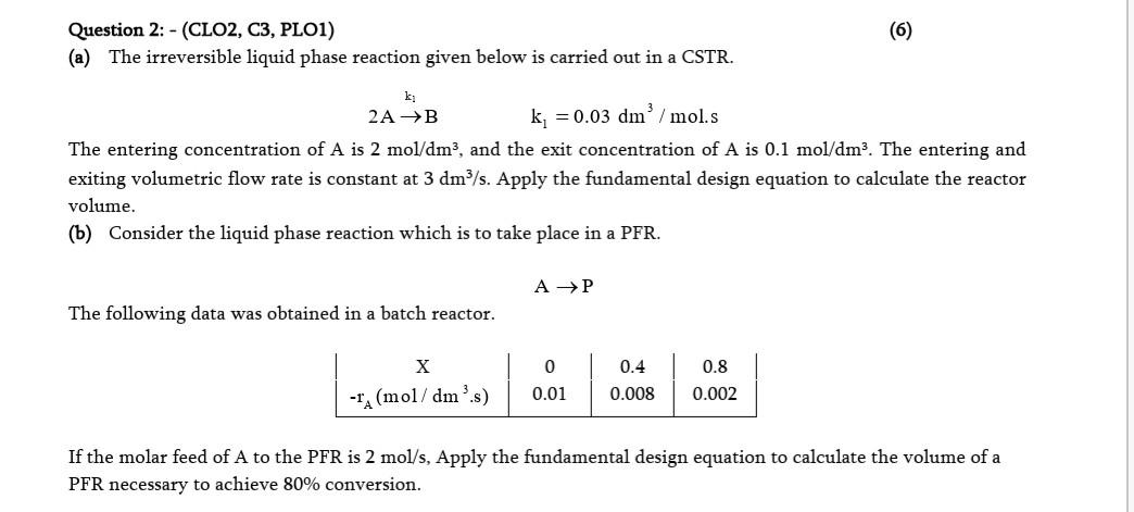 Solved (6) Question 2: - (CLO2, C3, PLO1) (a) The | Chegg.com