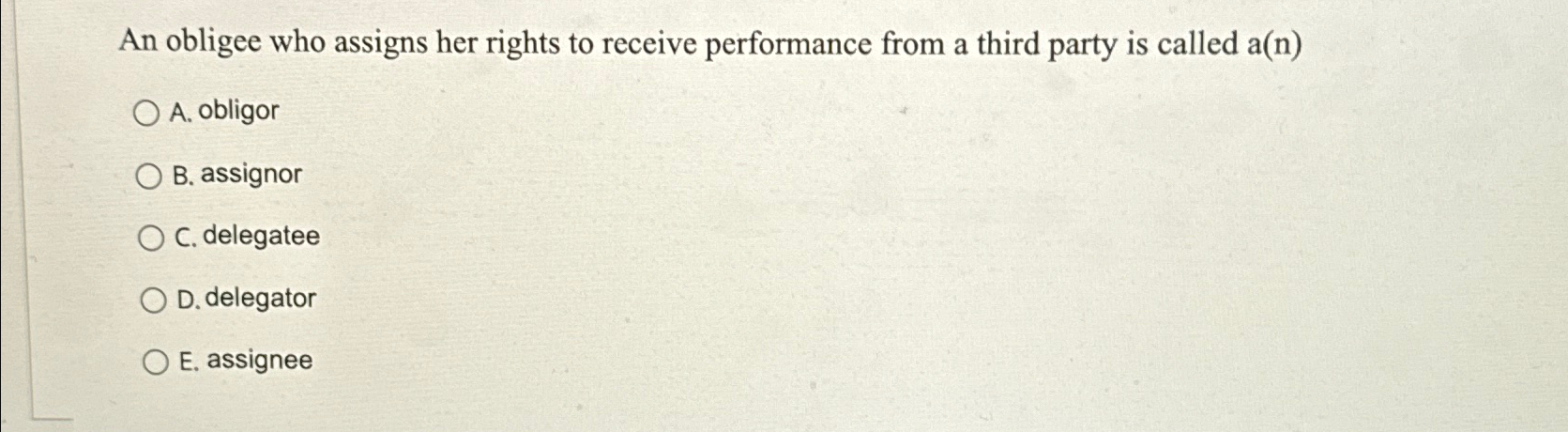 Solved An obligee who assigns her rights to receive | Chegg.com
