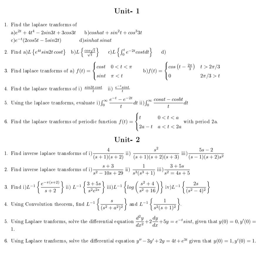 Solved 1 Find The Laplace Tranforms Of A