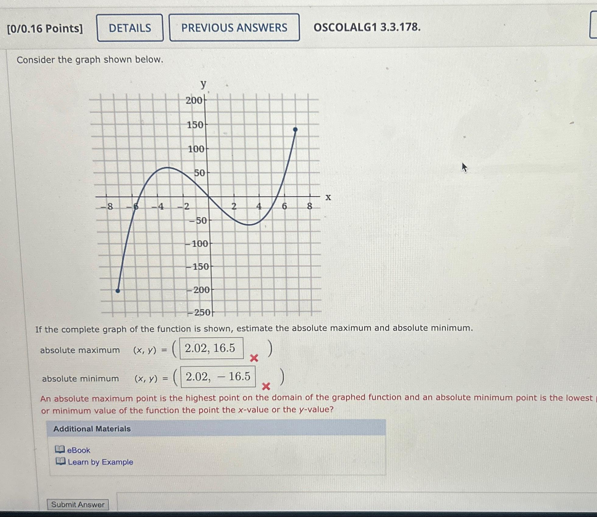 Solved [0/0.16 ﻿Points]OSCOLALG1 3.3.178.Consider the graph | Chegg.com