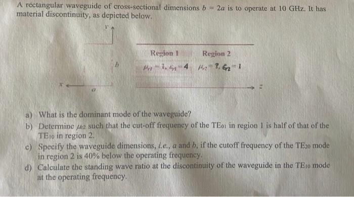 Solved A rectangular waveguide of cross-sectional dimensions | Chegg.com