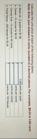 Solved Calculate the unit price of each of the following | Chegg.com