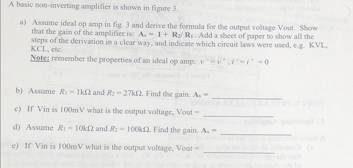 Solved A basic non-inverting amplifier is shown in figure 3. | Chegg.com