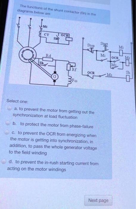 Solved The functions of the shunt contactor (Sh) in the | Chegg.com
