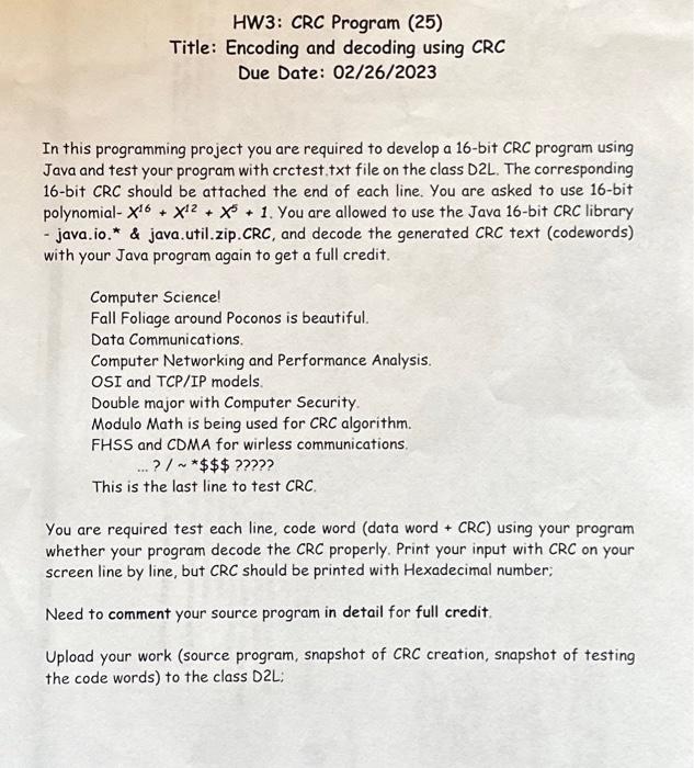 Solved HW3: CRC Program (25) Title: Encoding and decoding | Chegg.com
