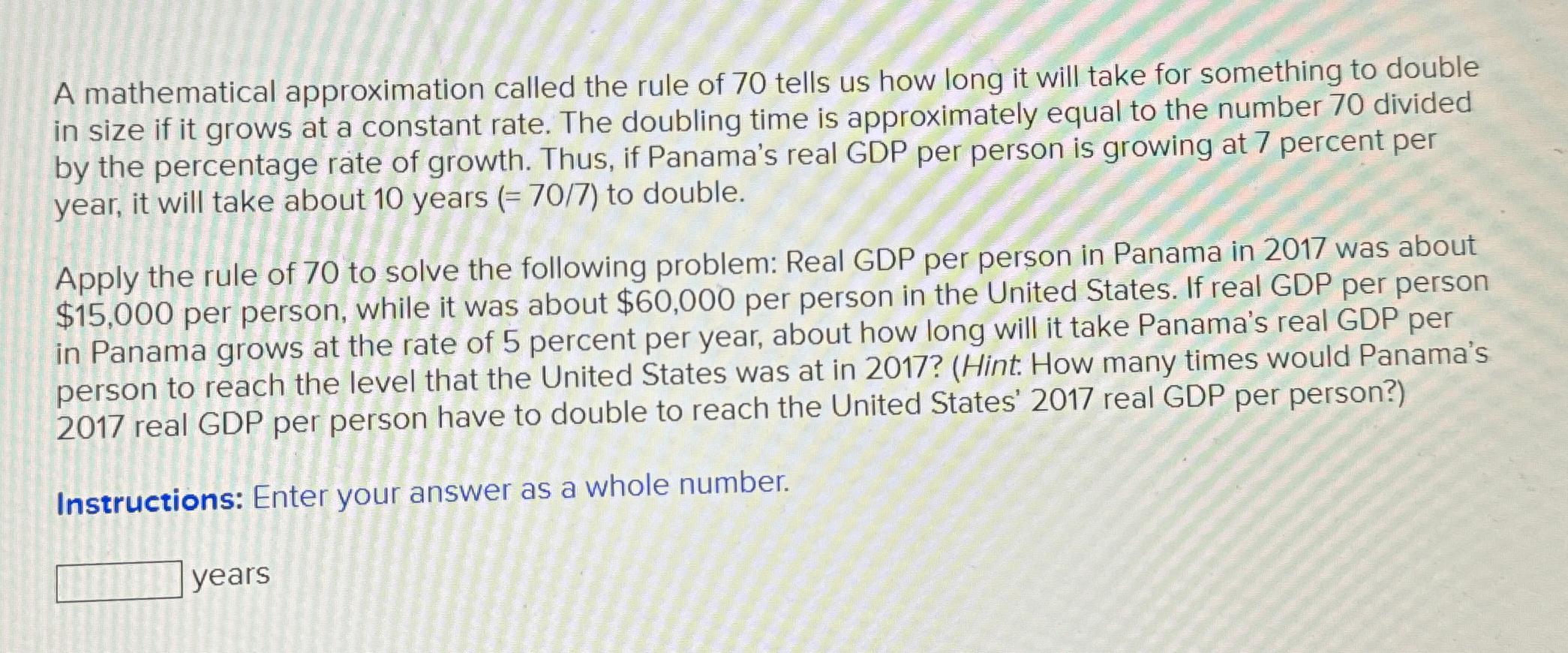 Solved A mathematical approximation called the rule of 70 | Chegg.com