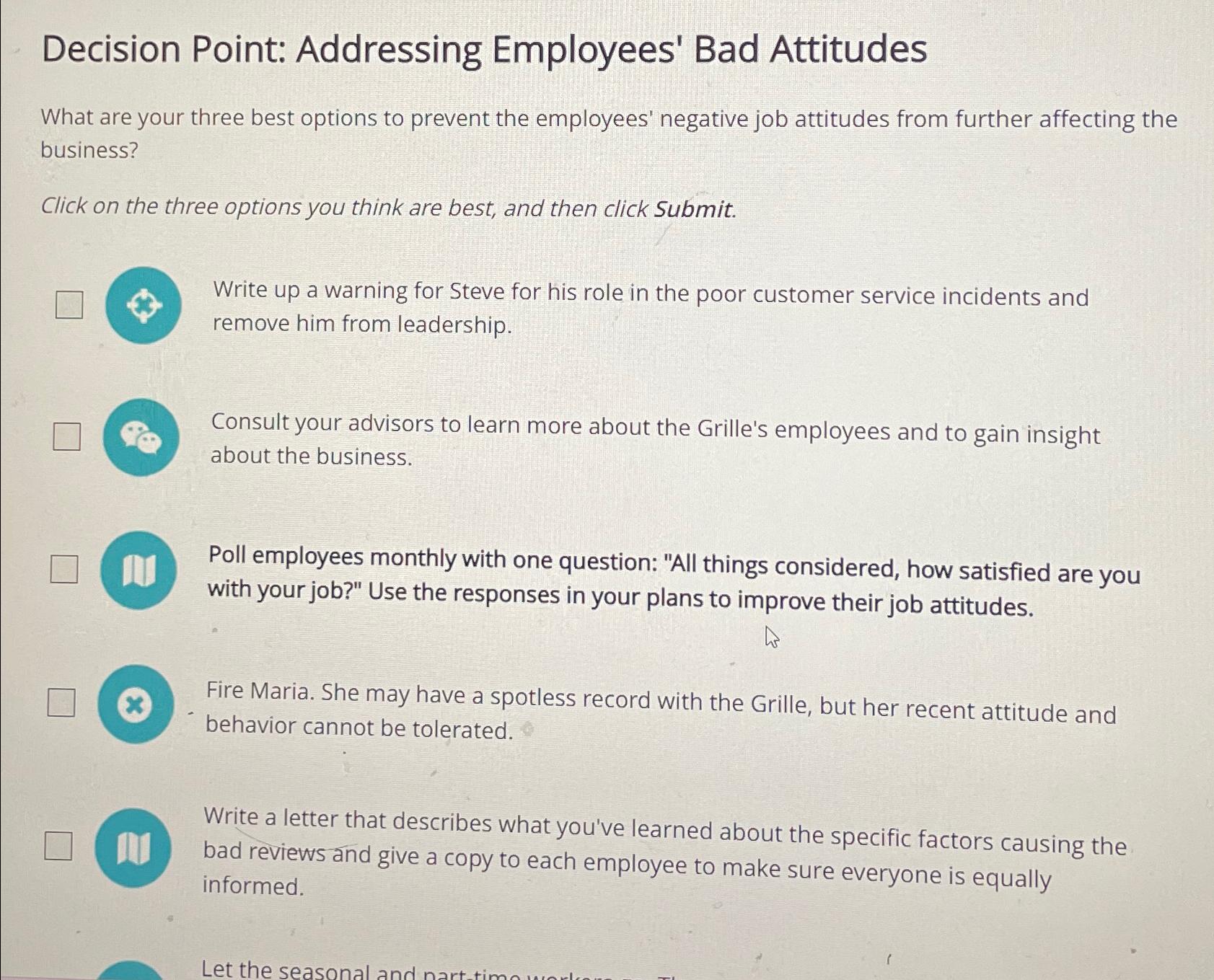 Solved Decision Point: Addressing Employees' Bad | Chegg.com