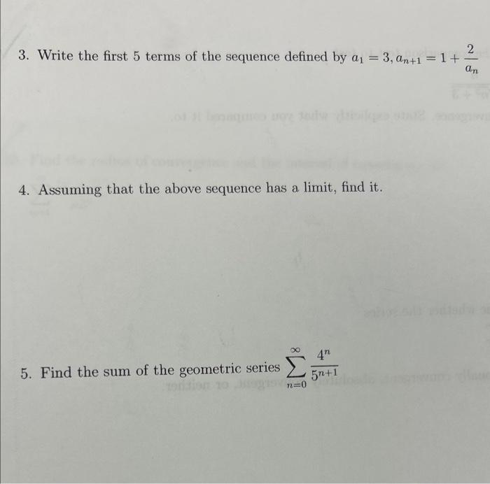 Solved 3. Write the first 5 terms of the sequence defined by | Chegg.com