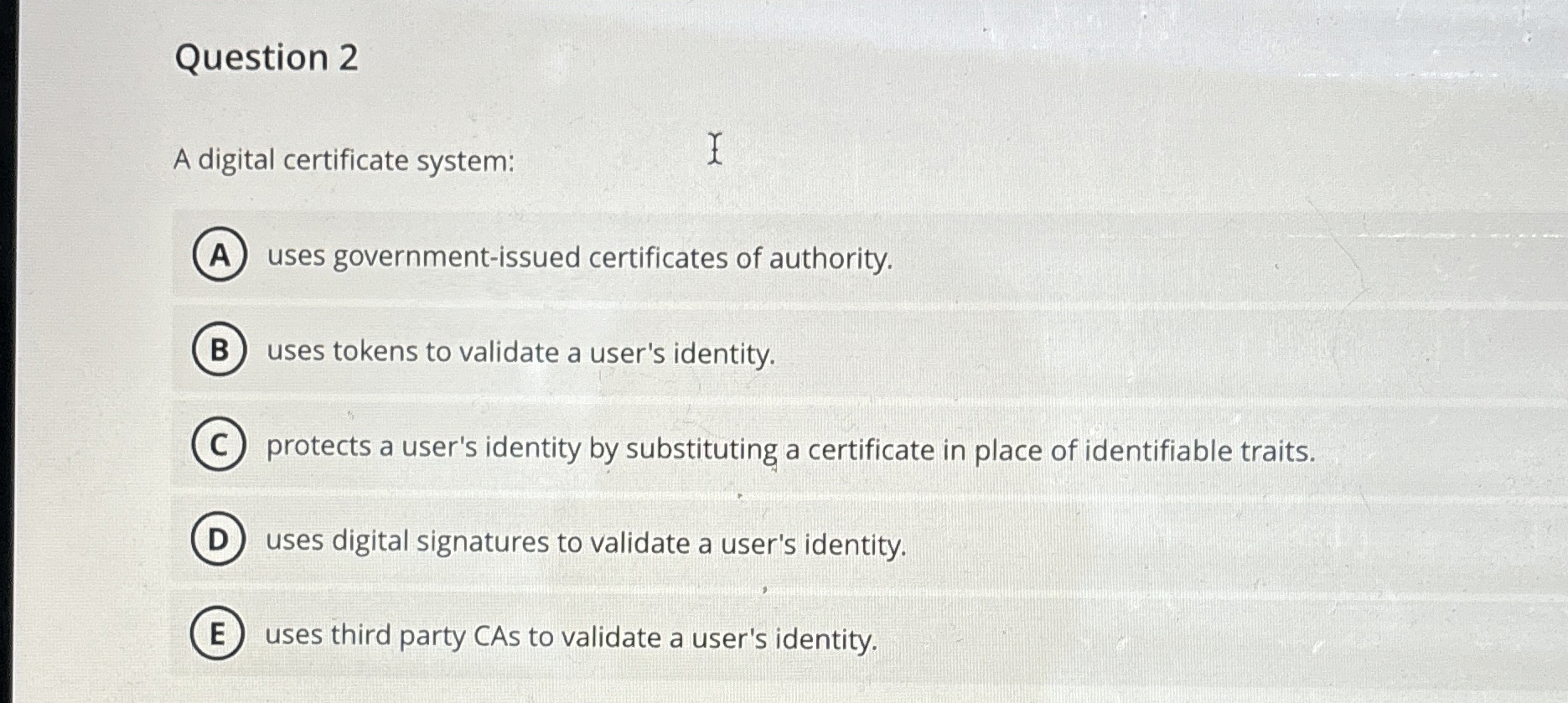 Solved Question 2A digital certificate system:uses | Chegg.com