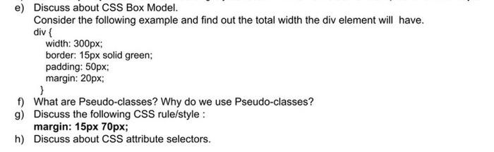 Solved e) Discuss about CSS Box Model. Consider the | Chegg.com