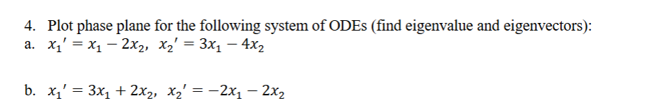 Solved Plot phase plane for the following system of ODEs | Chegg.com