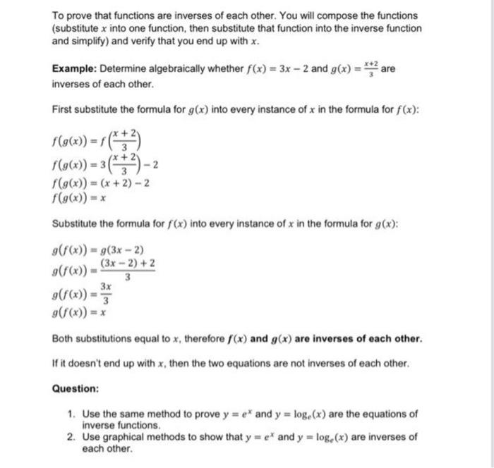 Solved To prove that functions are inverses of each other. | Chegg.com