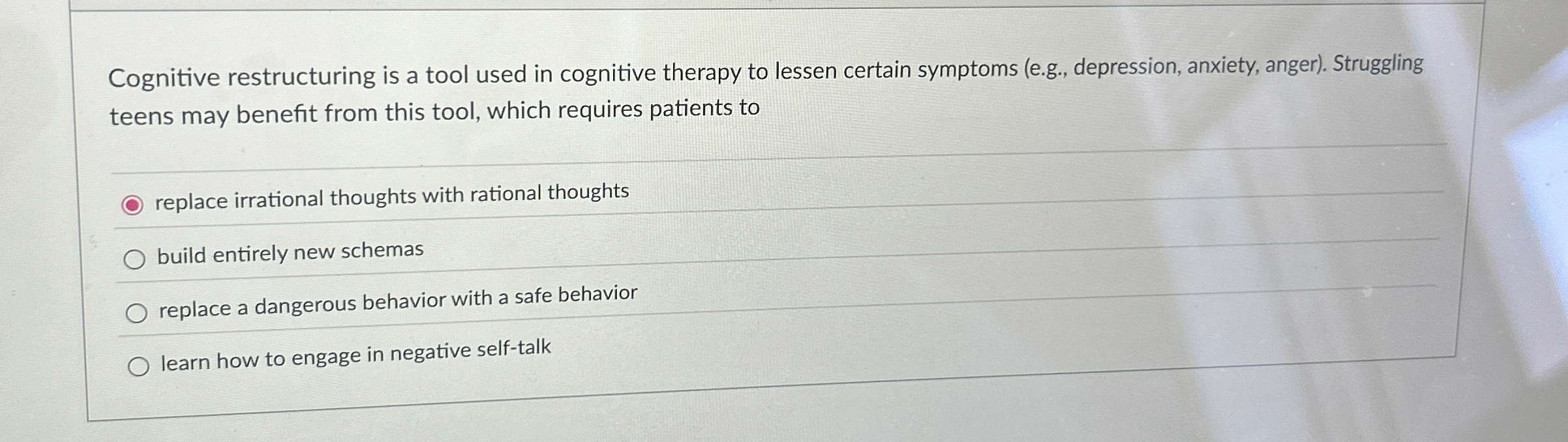 Solved Cognitive restructuring is a tool used in cognitive | Chegg.com