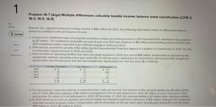 Solved 1 Problem 16-7 (Algo) Multiple differences; calculate | Chegg.com