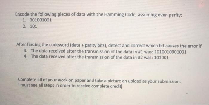 Solved Encode the following pieces of data with the Hamming | Chegg.com