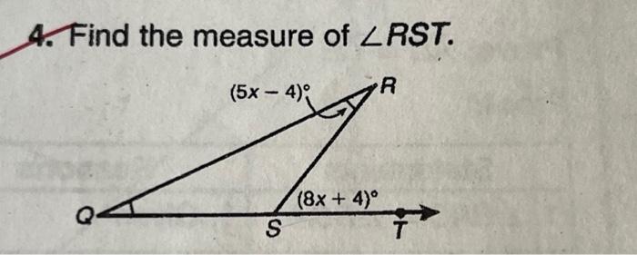Solved 4. Find the measure of ∠RST. | Chegg.com
